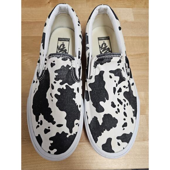 Vans | Shoes | Vans Blackwhite Custom Cow Print Classic Slipon Unisex ...